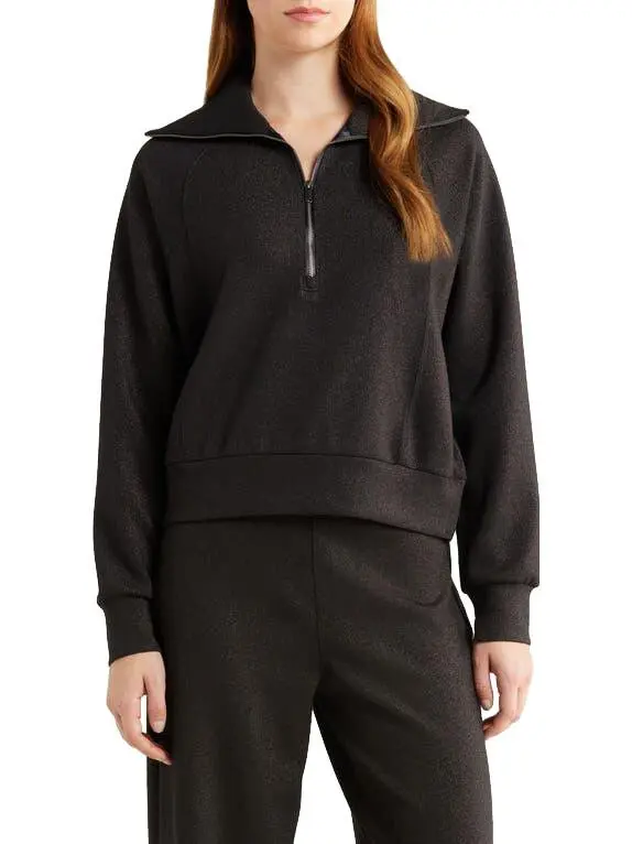 Spanx Airessentials Shine Half Zip Sweatshirt - Very Black Gunmetal