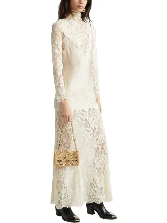 Rabanne Long Sleeve Lace & Jersey Dress - Ivory