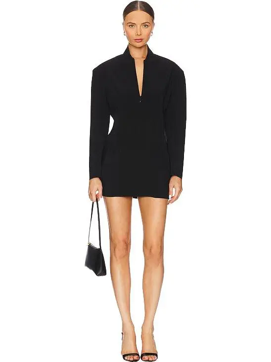 Norma Kamali Oversized Long Sleeve Front Zip Mini Dress - Black
