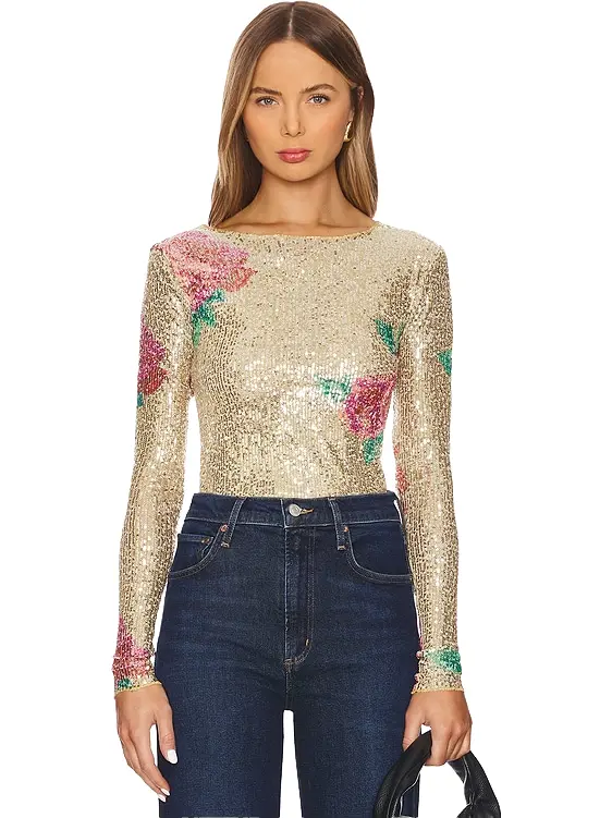 Free People X Intimately Fp Printed Gold Rush Long Sleeve - Champagne Combo