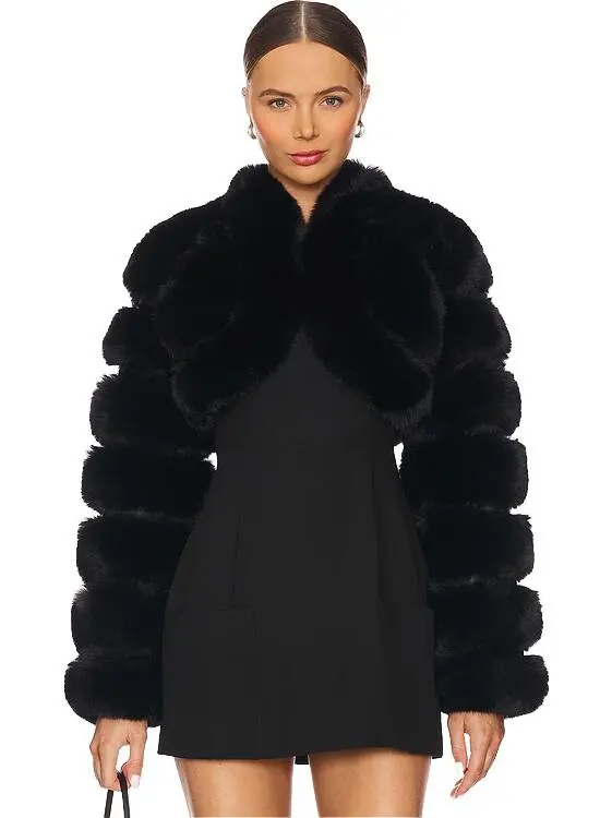 Adrienne Landau Faux Fox Fur Short Jacket - Jet Black