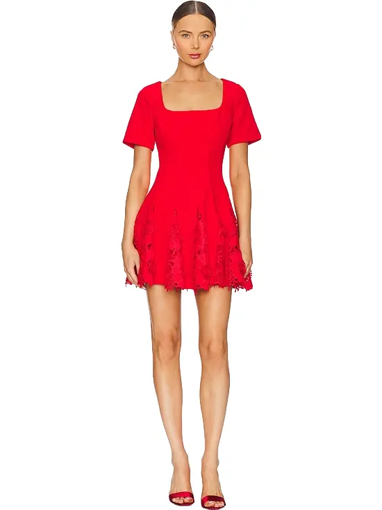 MILLY Joy Square Neck Mini Godet Dress - Red