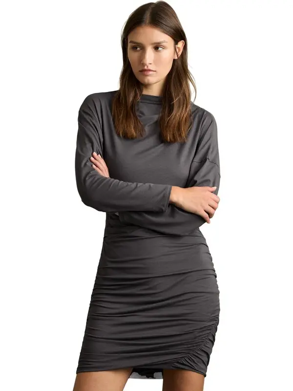 REISS Ari Ruched Mini Dress - Charcoal