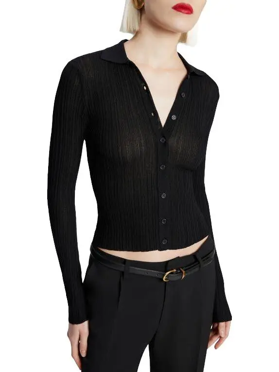 Bardot Ayda Long Sleeve Rib Top - Black