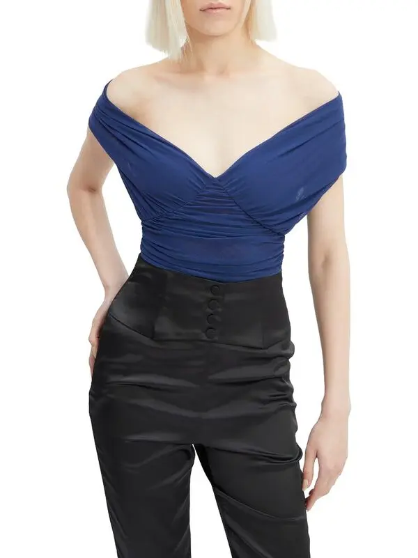 Bardot Vespera Off-the-shoulder Mesh Bodysuit - Royal Blue