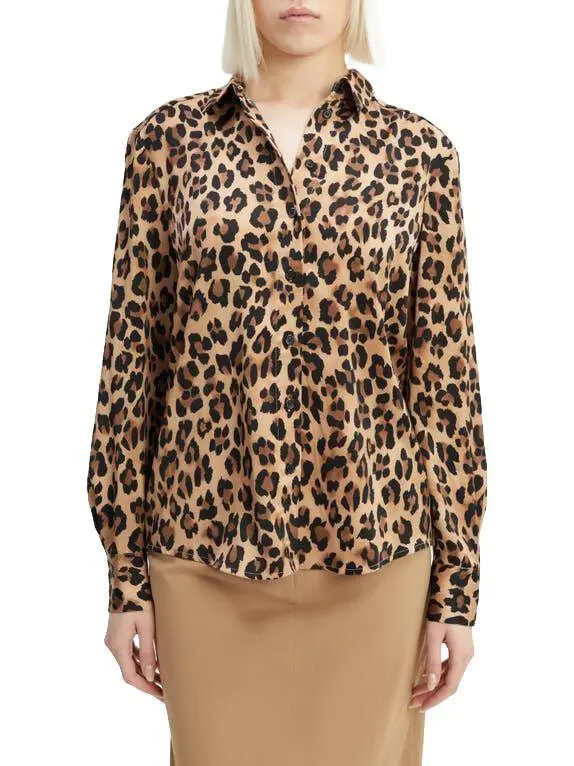 Bardot Print Satin Button-up Shirt - Leopard