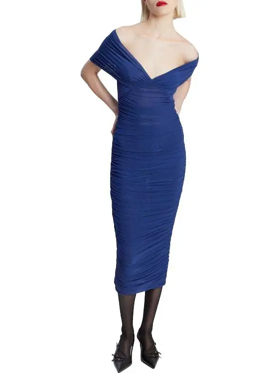 Bardot Vespera Off-the-shoulder Mesh Midi Dress - Royal Blue