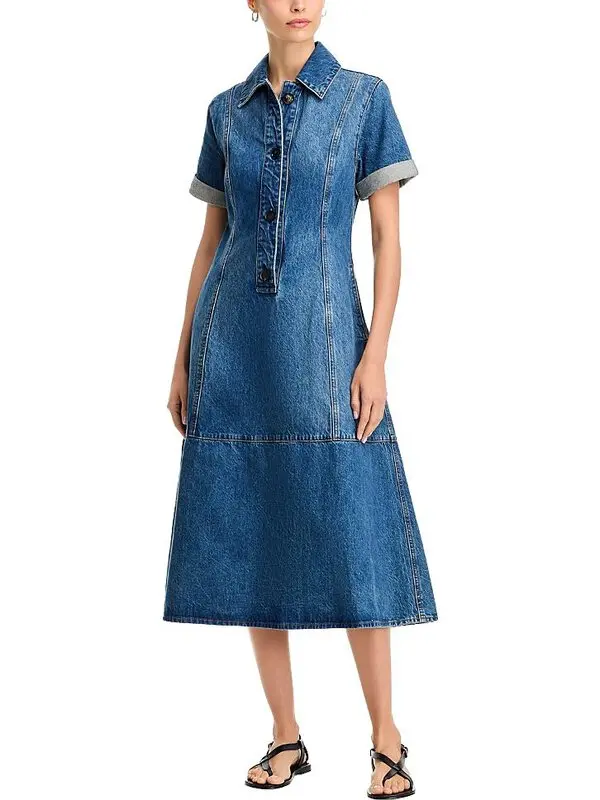 Co Button Front Denim Shirt Dress - Indigo