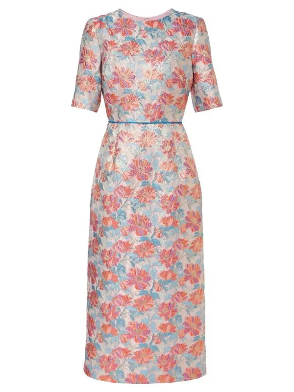 MARKARIAN Metallic Brocade Cocktail Dress - Red