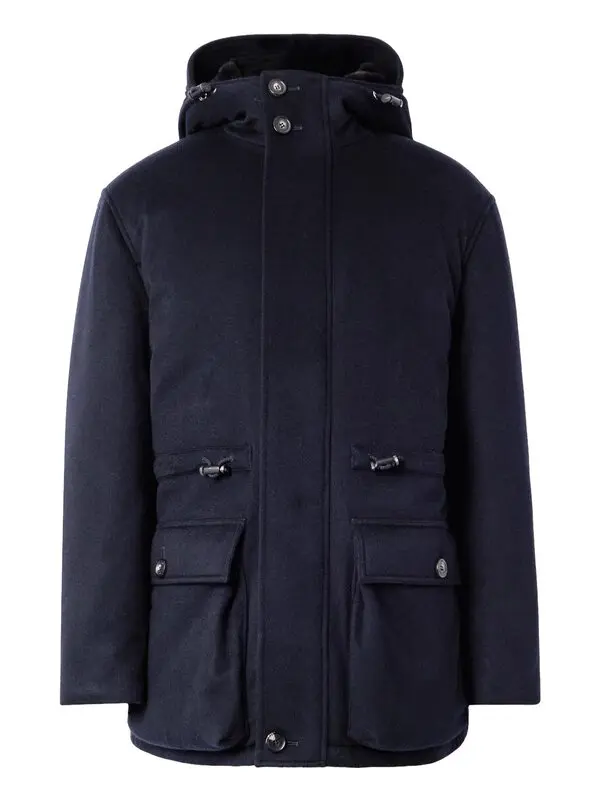 Loro Piana Damiano Shearling-lined Padded Storm System® Cashmere-felt Hooded Jacket - Blue