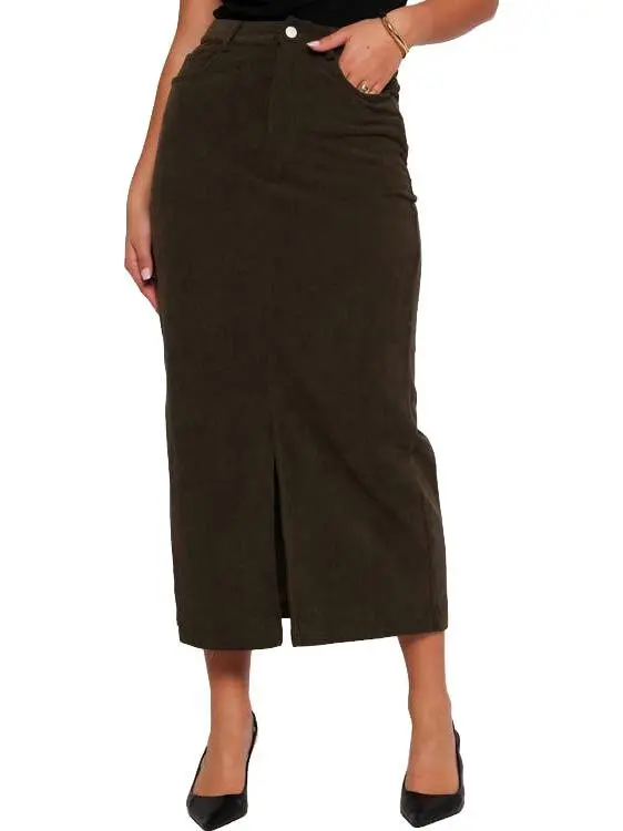 PETAL & PUP Myra Corduroy Midi Skirt - Olive