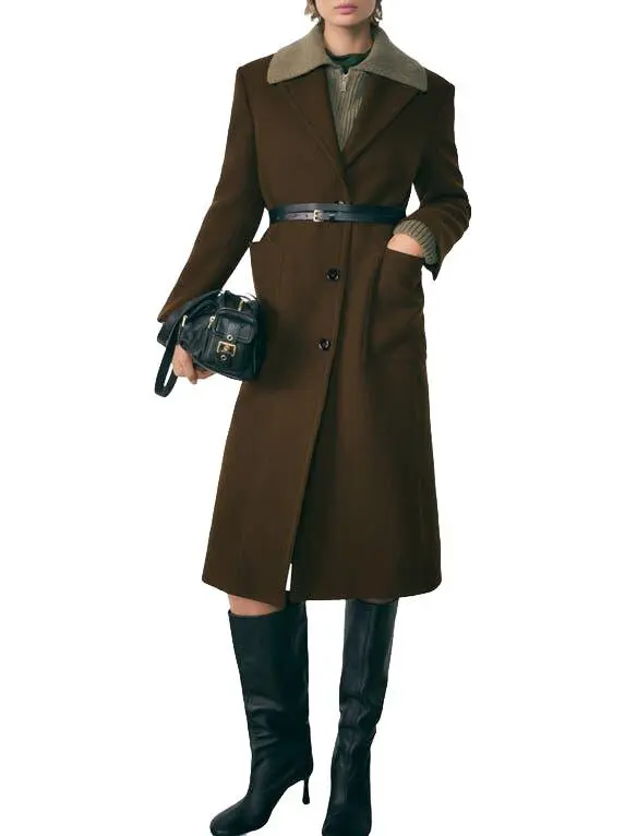 Mango Pocketed Virgin Wool-blend Coat - Khaki Brown
