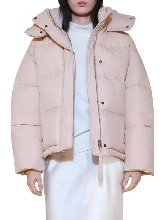 Mango Water Repellent Hooded Quilted Coat - Pastel Pink