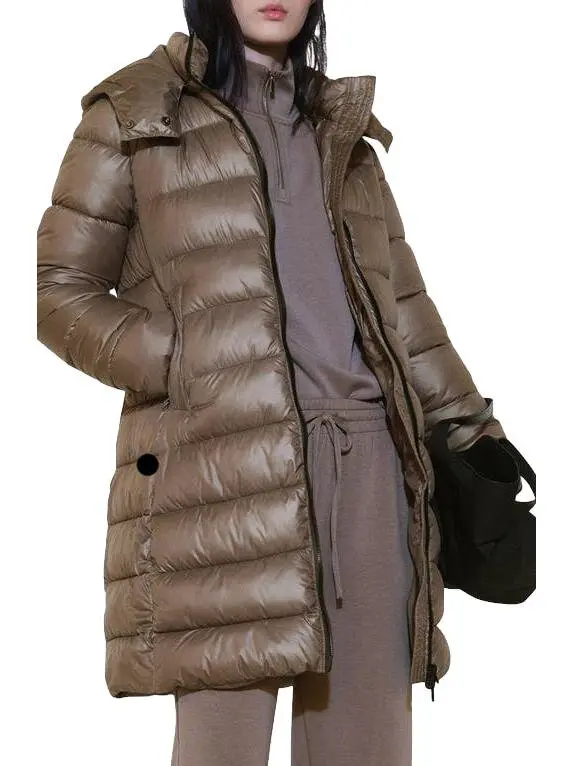 Mango Water Repellent Hooded Quilted Coat - Medium Brown