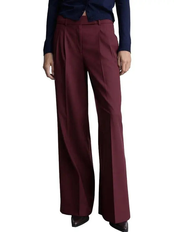 Mango Pleated Wide Leg Trousers - Maroon