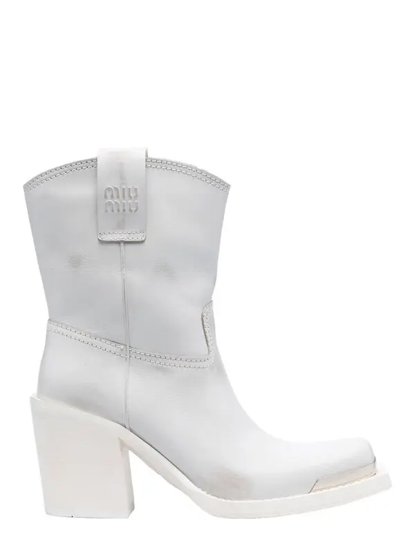 Miu Miu Mid-calf Leather Cowboy Boots - White