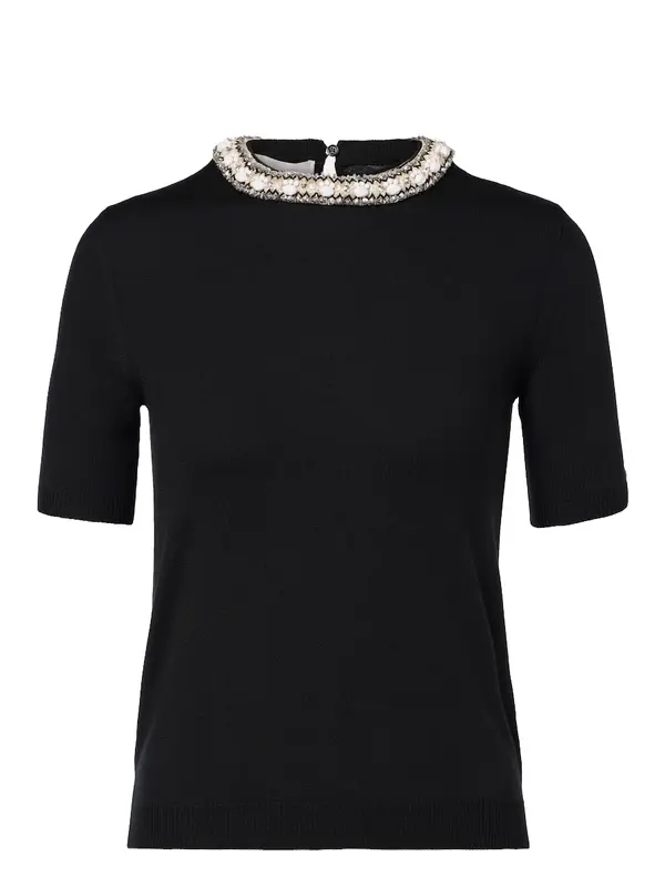 Valentino Garavani Embroidered Virgin Wool Top - Black