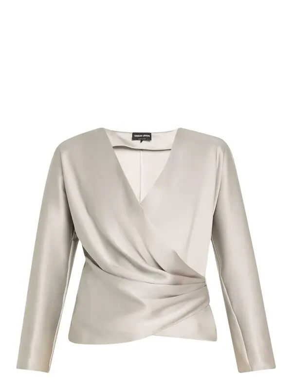 Giorgio Armani Draped Double Silk Wrap Shirt - Silver
