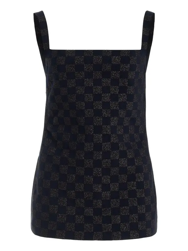 HIGH SPORT Asher Checked Cotton-blend Knit Apron Top - Navy