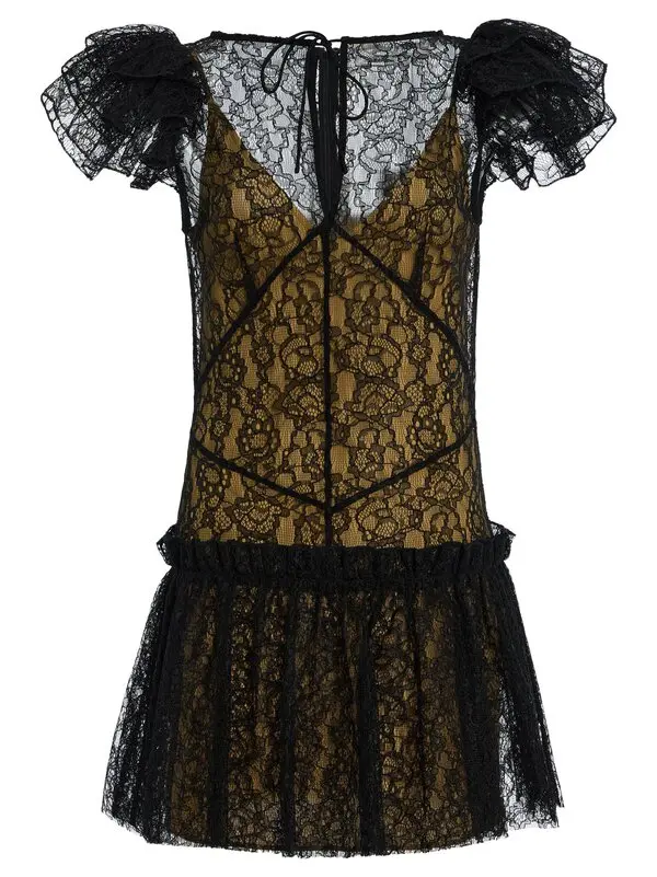 DE LA VALI Nephele Ruffled Lace Mini Dress - Black