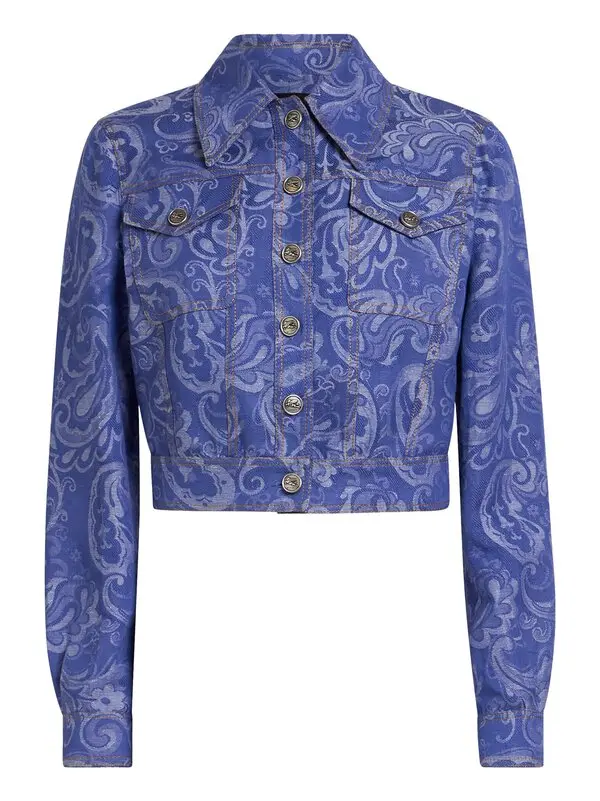 Etro Printed Cotton-linen Denim Jacket - Blue