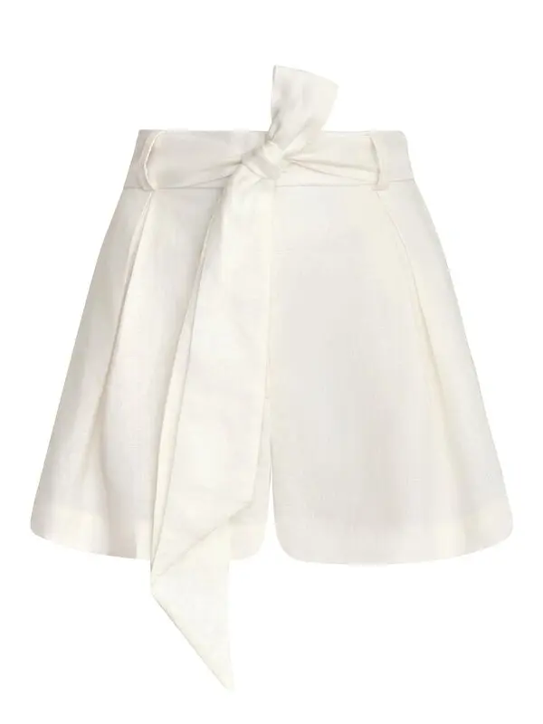 ANDRES OTALORA Encantamiento Natural Belted Linen Shorts - Off-white