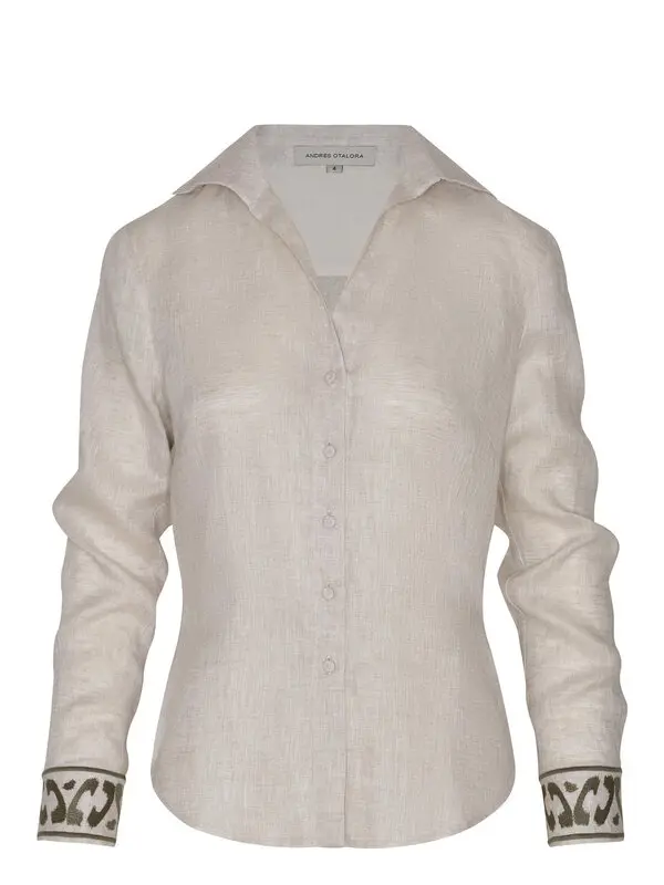 ANDRES OTALORA Murmullo De Ti Embroidered Linen Shirt - Khaki