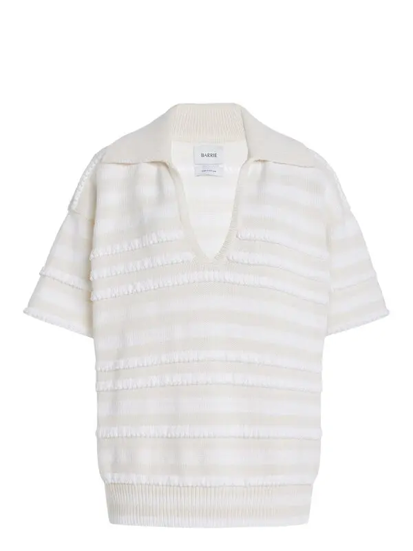 BARRIE Ruffle-detailed Cashmere Polo Top - Stripe
