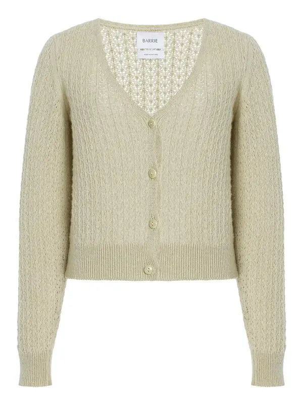 BARRIE Cashmere Pointelle Cardigan - Green