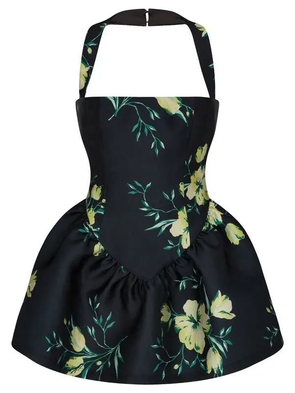 DE LA VALI Aura Floral Mini Dress - Black