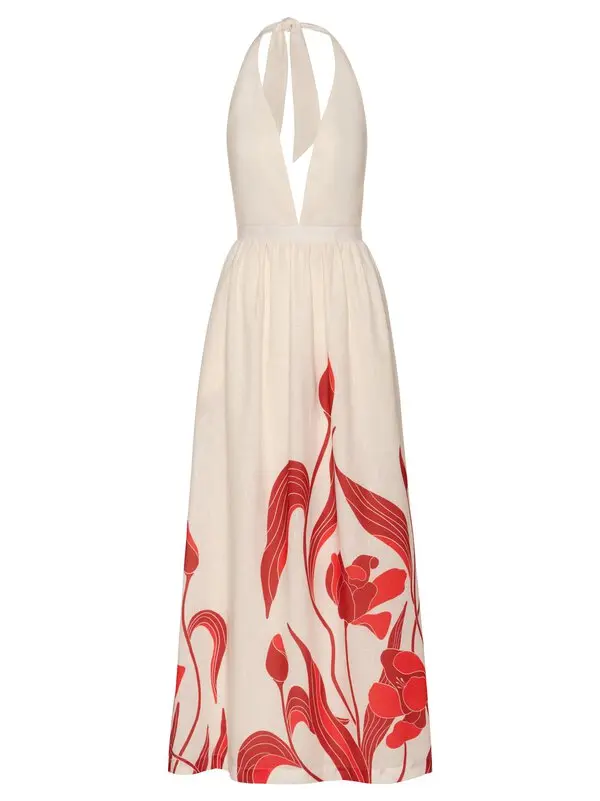 ANDRES OTALORA Mi Esplendor Linen Gown - Red