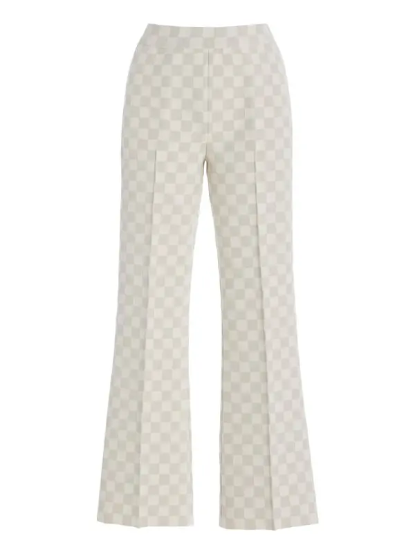 HIGH SPORT Checked Stretch-cotton Knit Cropped Flare Pants - Ivory