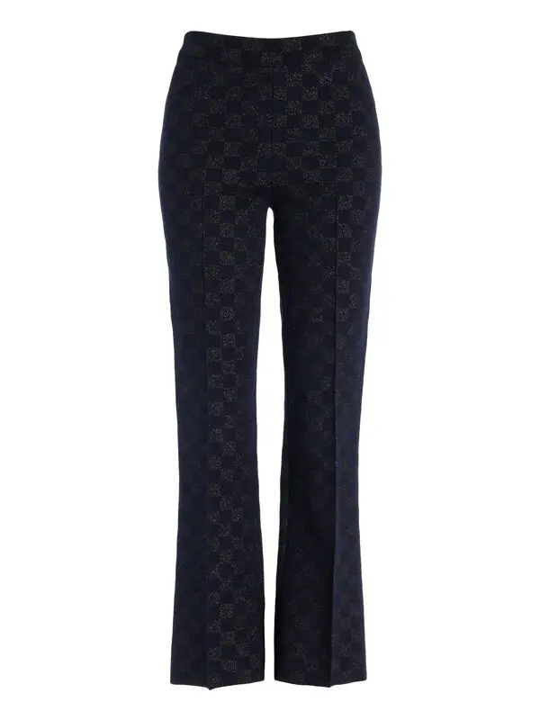 HIGH SPORT Checked Stretch-cotton Knit Cropped Flare Pants - Navy