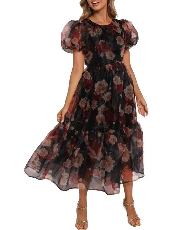 PETAL & PUP Elspeth Floral Print Midi Dress - Black Floral