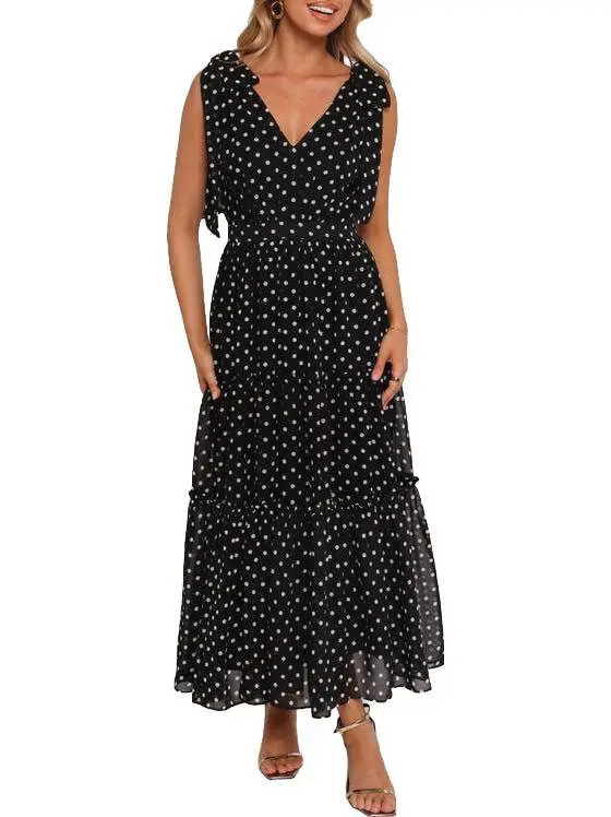 PETAL & PUP Ada Polka Dot Maxi Dress - Black Polka Dot