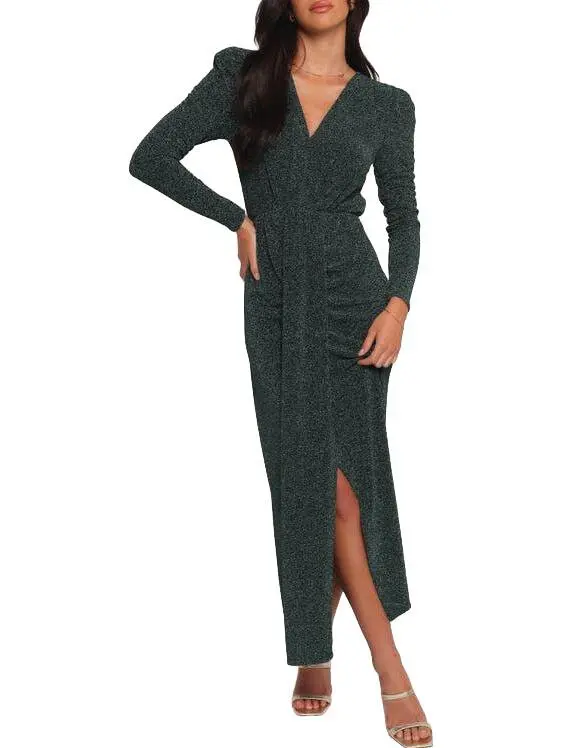 PETAL & PUP Grayson Long Sleeve Ruched Maxi Dress - Emerald