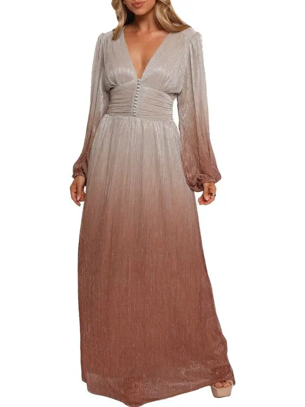 PETAL & PUP Jovie Metallic Ombré Maxi Dress - Starlight Bronze