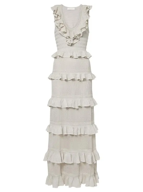 Zimmermann Crush Frilled Knitted Maxi Dress - Grey