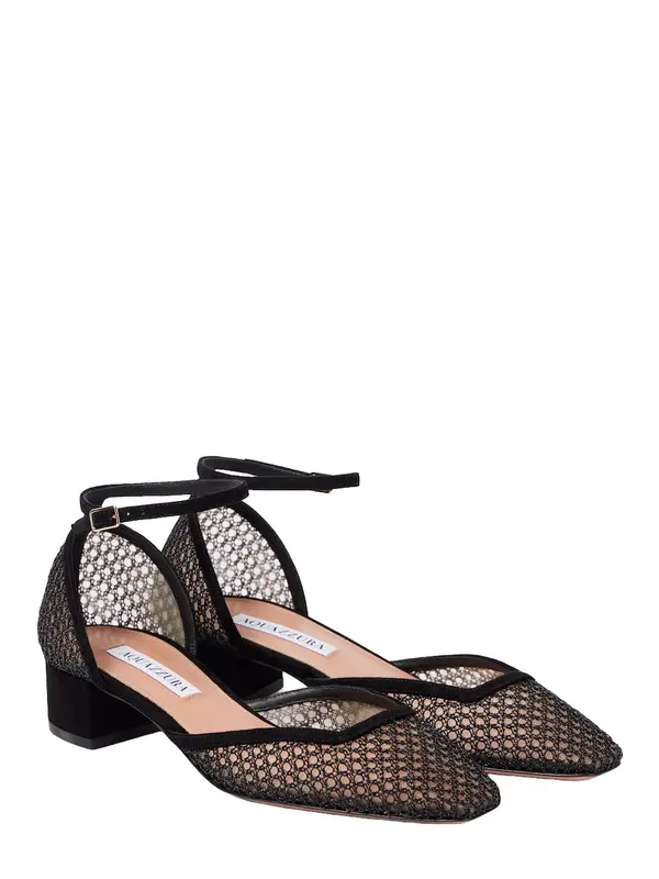 AQUAZZURA Asha 35 Suede-trimmed Mesh Pumps - Black