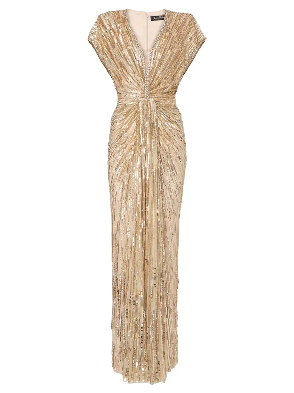 Jenny Packham Zola Sequined Tulle Gown - Gold