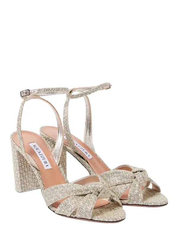 AQUAZZURA Nina 85 Tweed Sandals - Silver