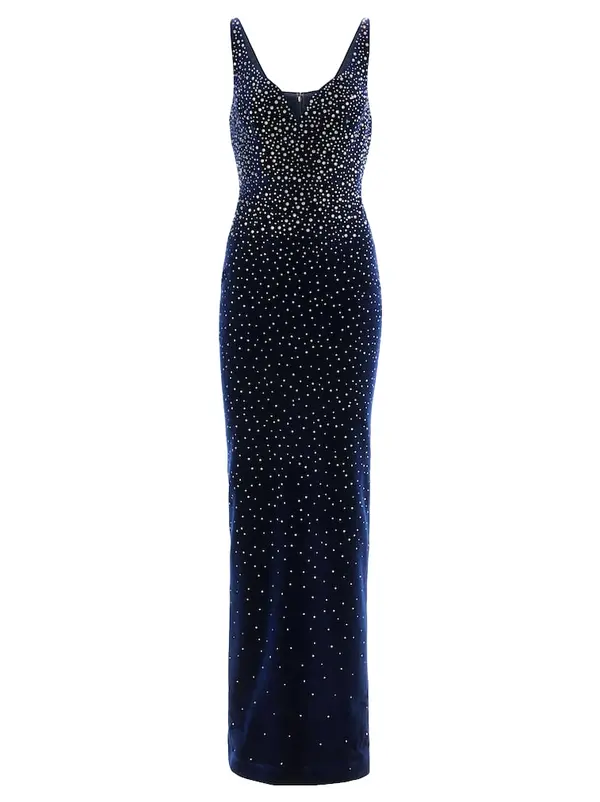 Alex Perry Crystal-embellished Velvet Gown - Blue