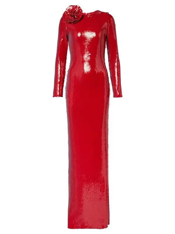 RODARTE Floral-appliqué Sequined Gown - Red