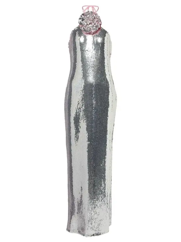 RODARTE Floral-appliqué Sequined Gown - Silver