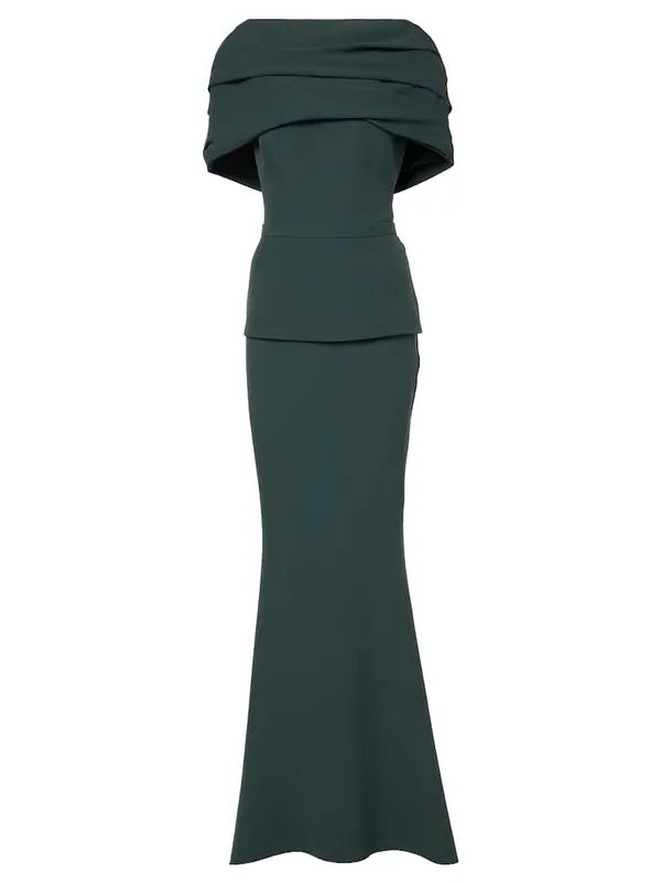 Safiyaa Pleated Caped Gown - Green