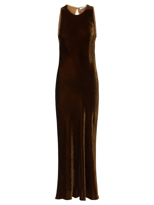 Asceno Valencia Velvet Maxi Dress - Brown