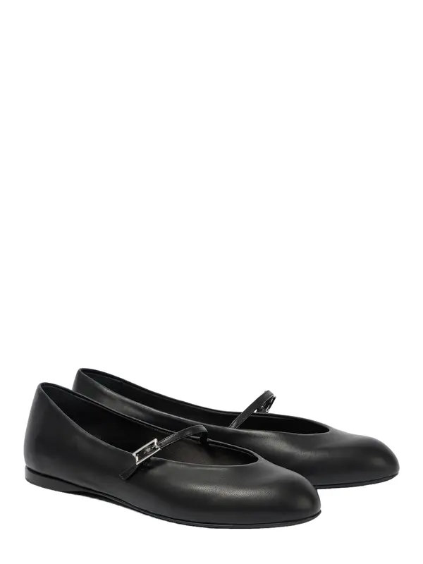 Max Mara Leather Mary Jane Ballet Flats - Black