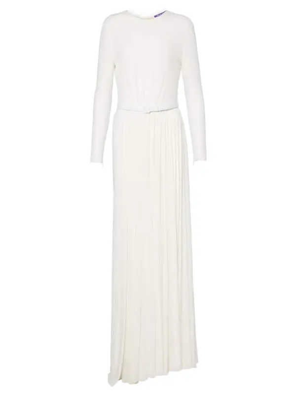 Ralph Lauren Shirred Leather-trimmed Maxi Dress - Beige