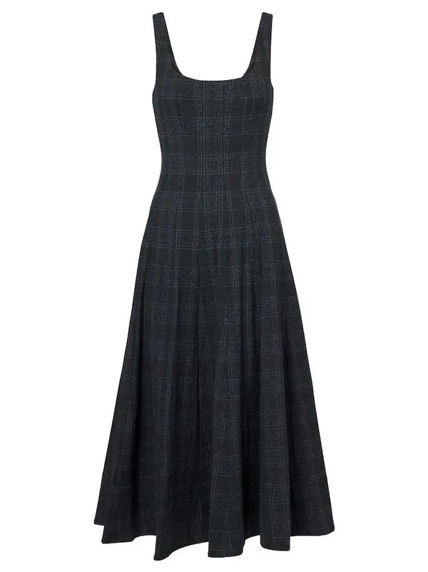 Staud Wells Checked Midi Dress - Blue