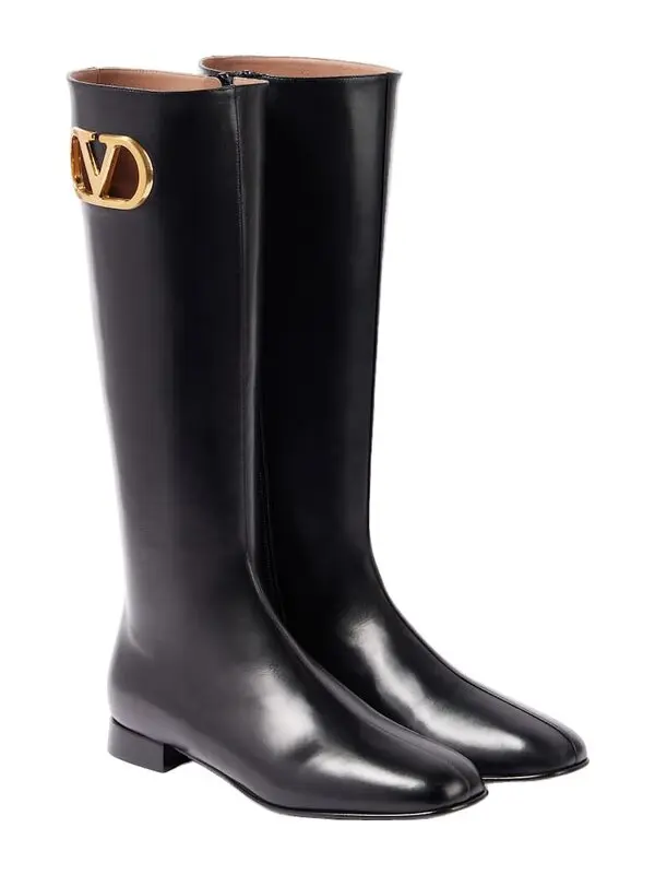 Valentino Garavani Vlogo Signature Leather Knee-high Boots - Black